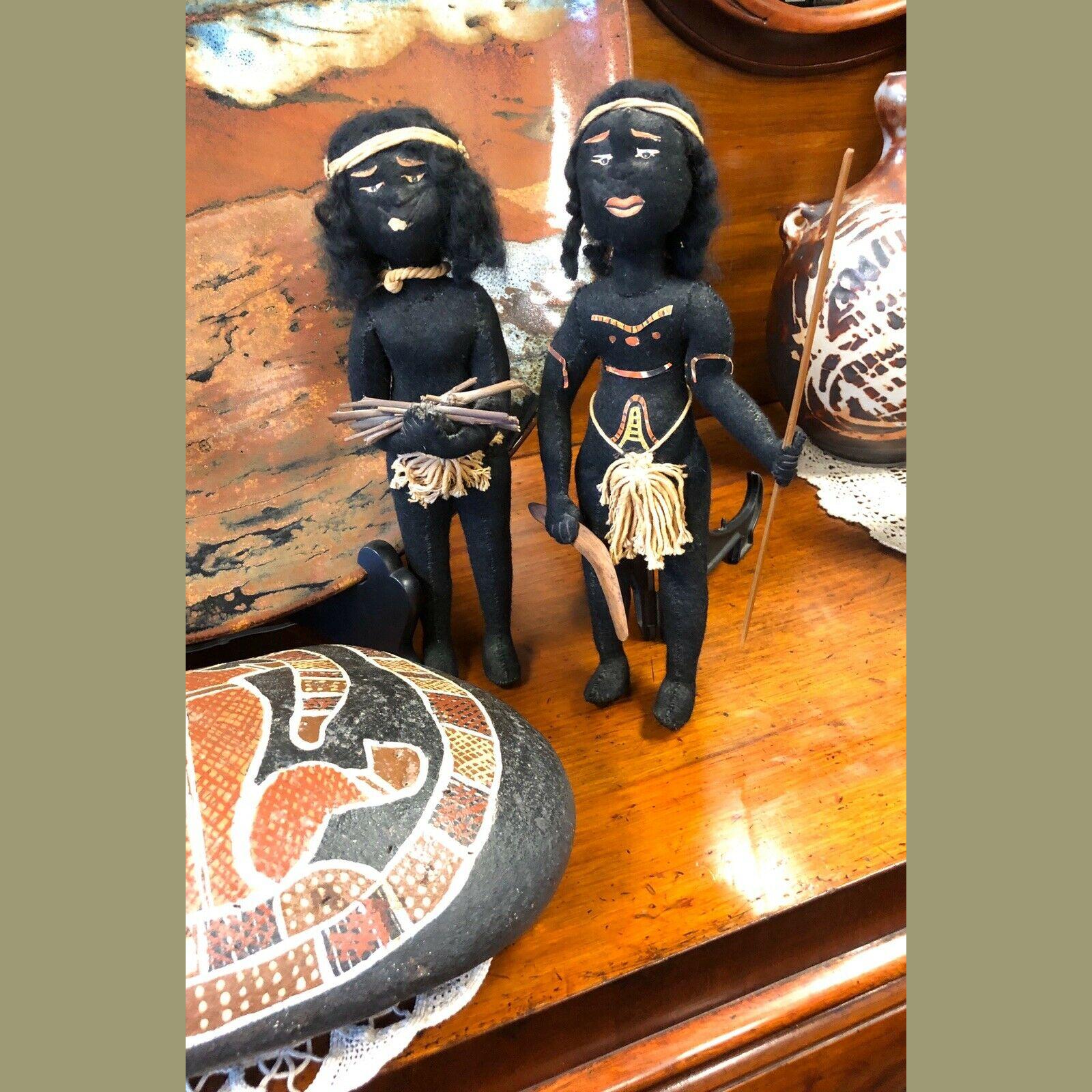 Rare Pair of Aust Aboriginal Dolls C1930’s Hand Stitched Felt | AFC